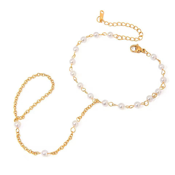 Riviera Hand Chain | 18K Gold Plated Waterproof Pearl Hand Chain ...